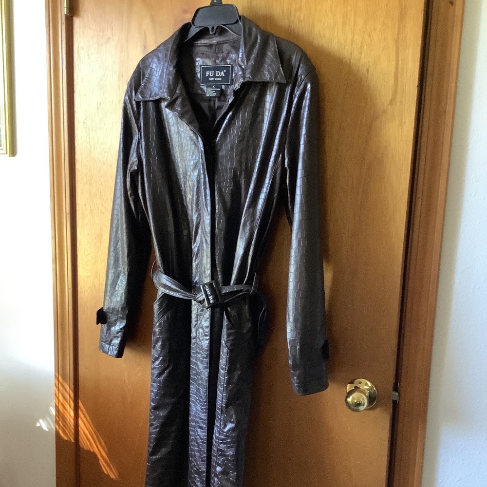 Brown Croc Print Fuda New York Rain Trench Coat Side … - Gem